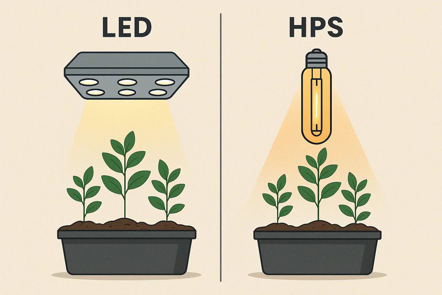 Guide til vekstlys for innendørs dyrking – LED vs HPS og MH – Plantsy.no
